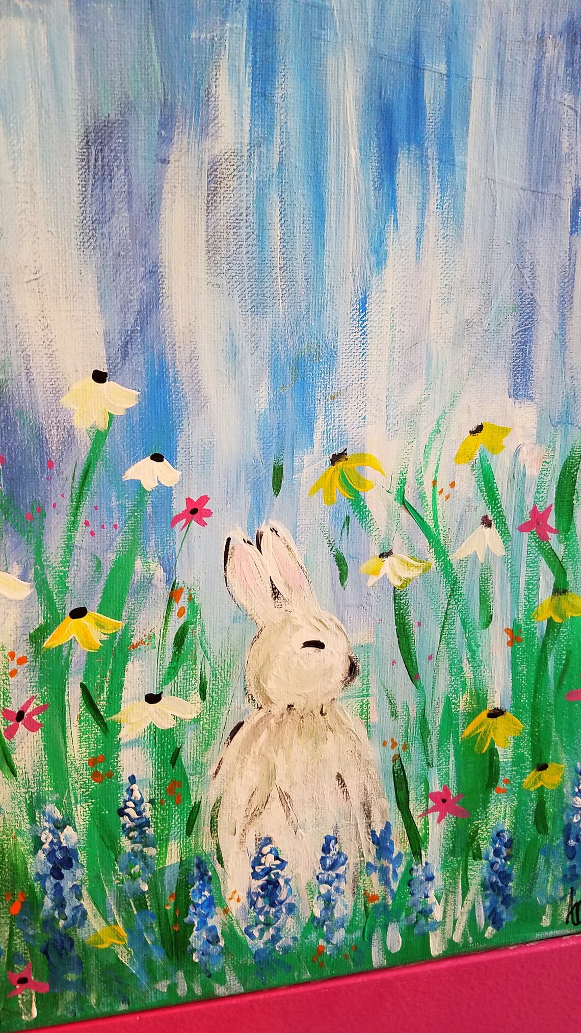 Spring Bunny in Flower Field Painting - Etsy