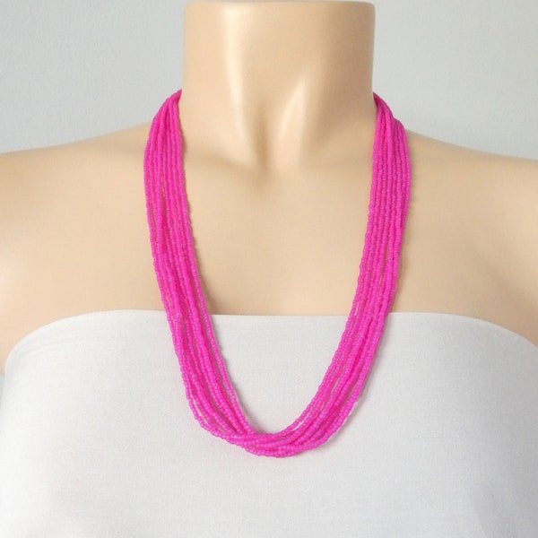 Bright Pink Necklace - Etsy