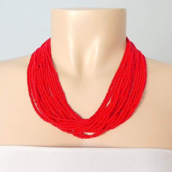 Red Bead Necklace - Etsy