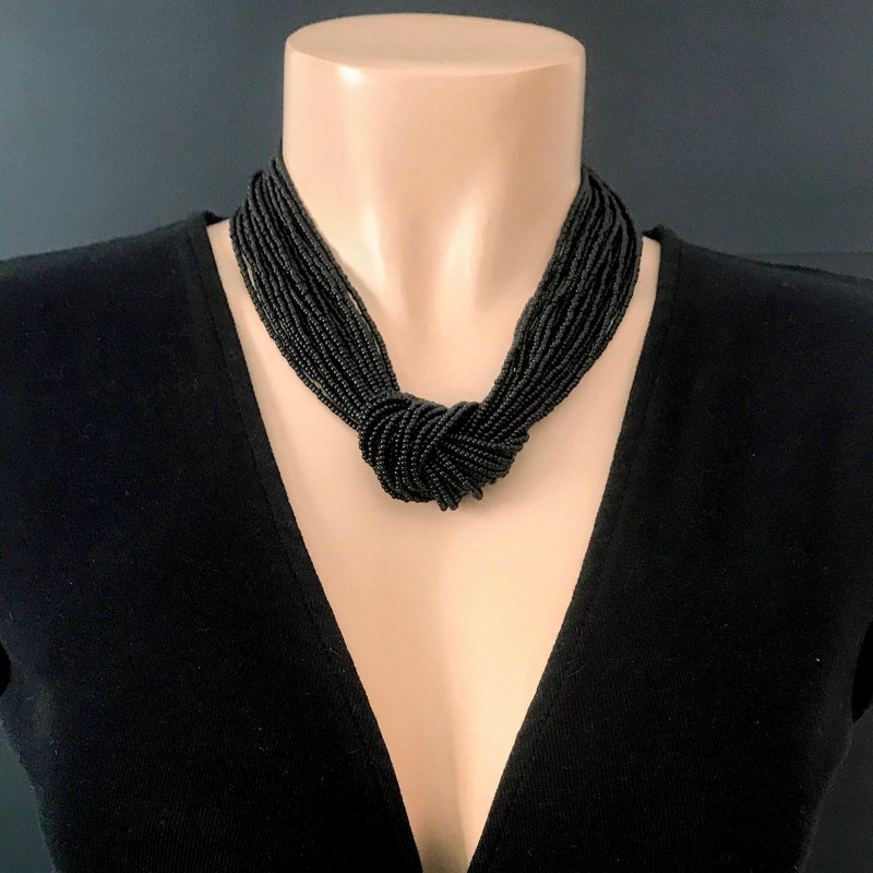 Black Bead Necklace - Etsy