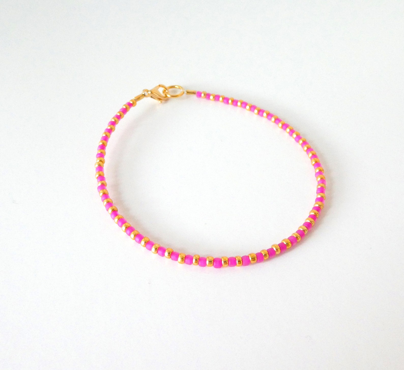 Hot Pink and Gold Minimalist Bracelet Dainty Pink Bracelet | Etsy
