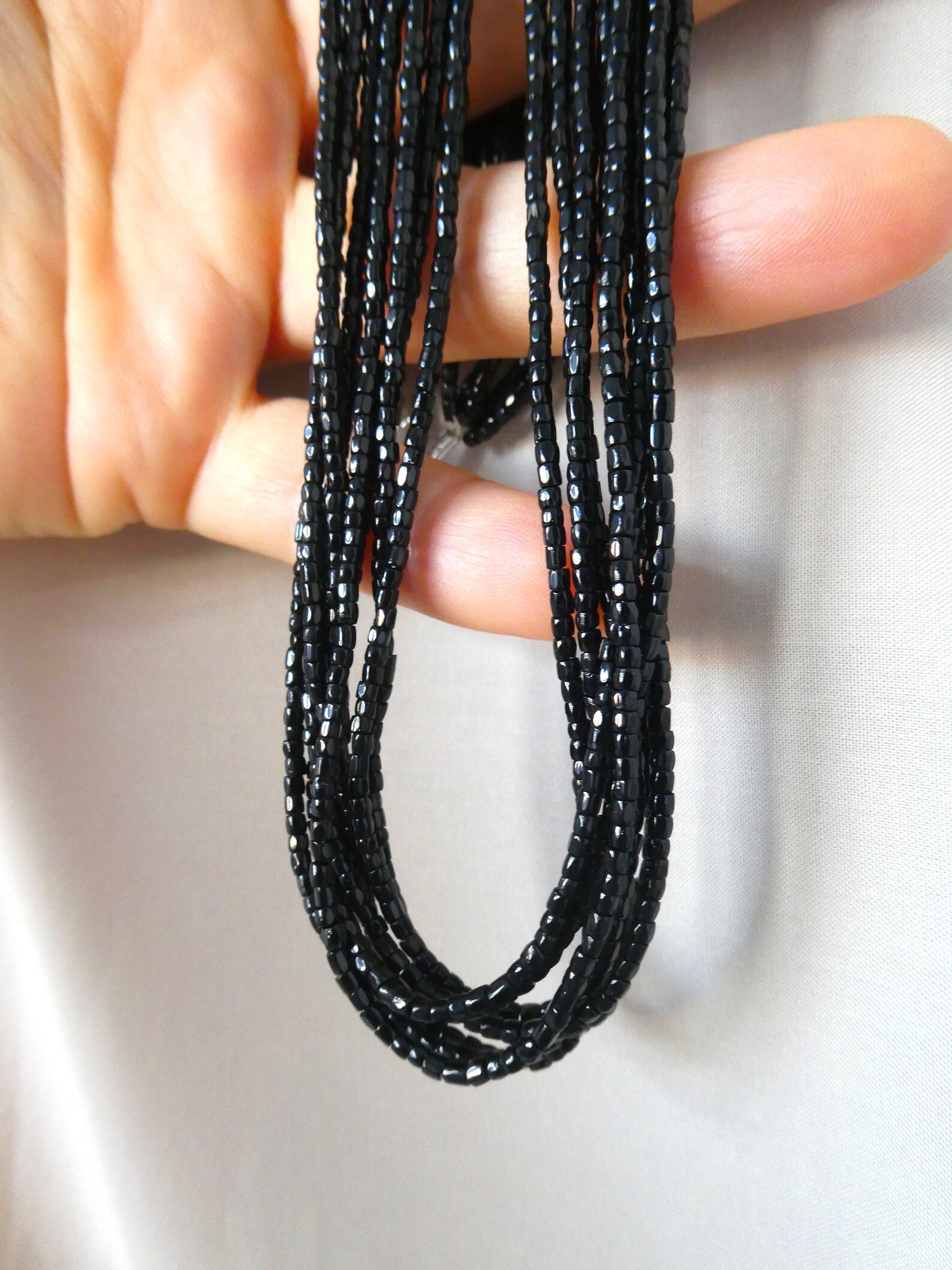 Black Beaded Necklace Multistrand Necklace Seed Bead | Etsy