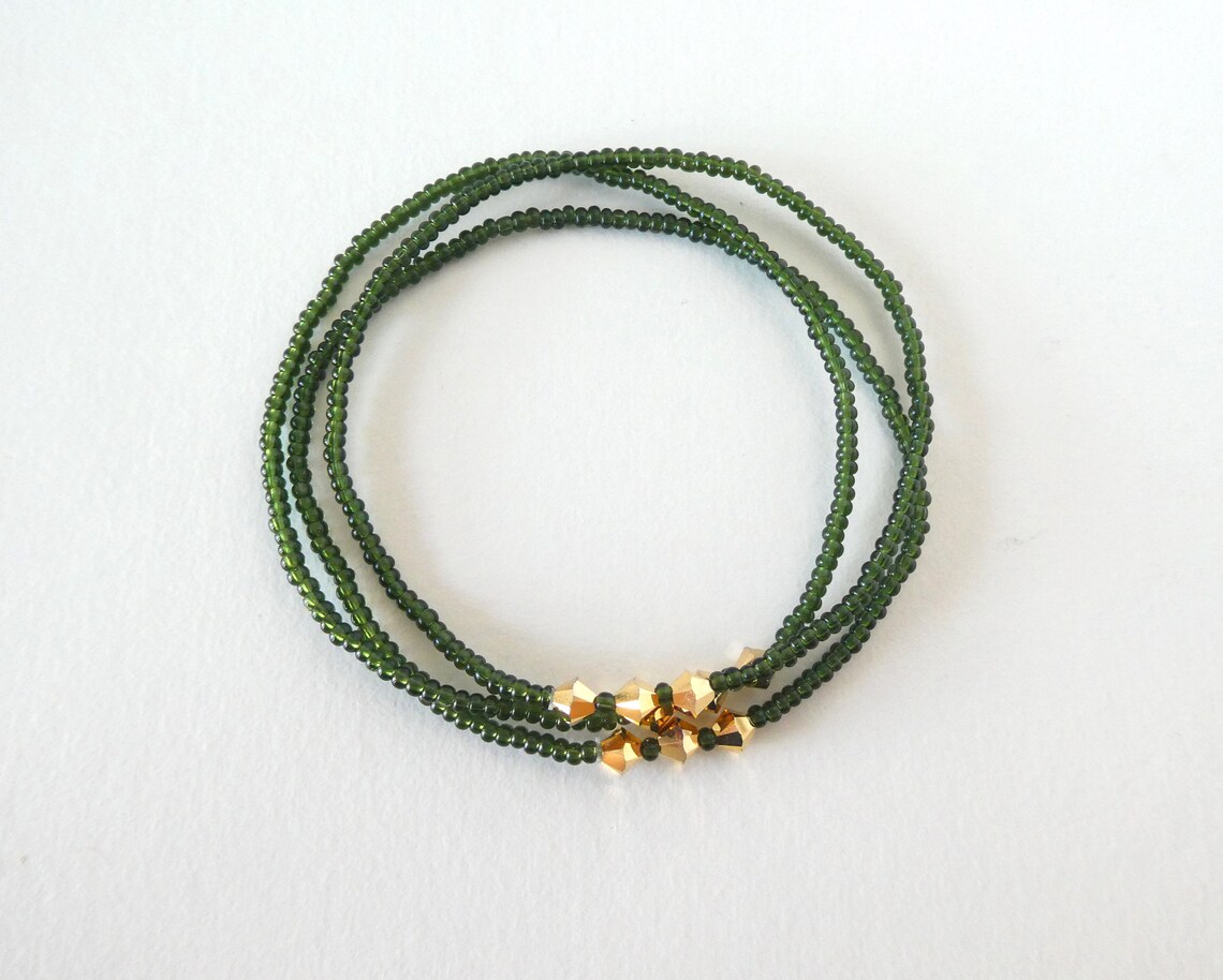 Forest Green Bracelets Dark Green Beaded Elastic Bracelets - Etsy