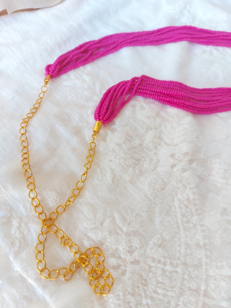 Long Hot Pink Necklacefuchsia Beaded Necklaceneon Pink - Etsy