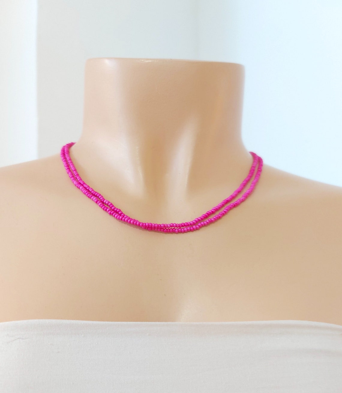 Hot Pink Necklace Dainty Pink Necklace Boho Minimalist - Etsy