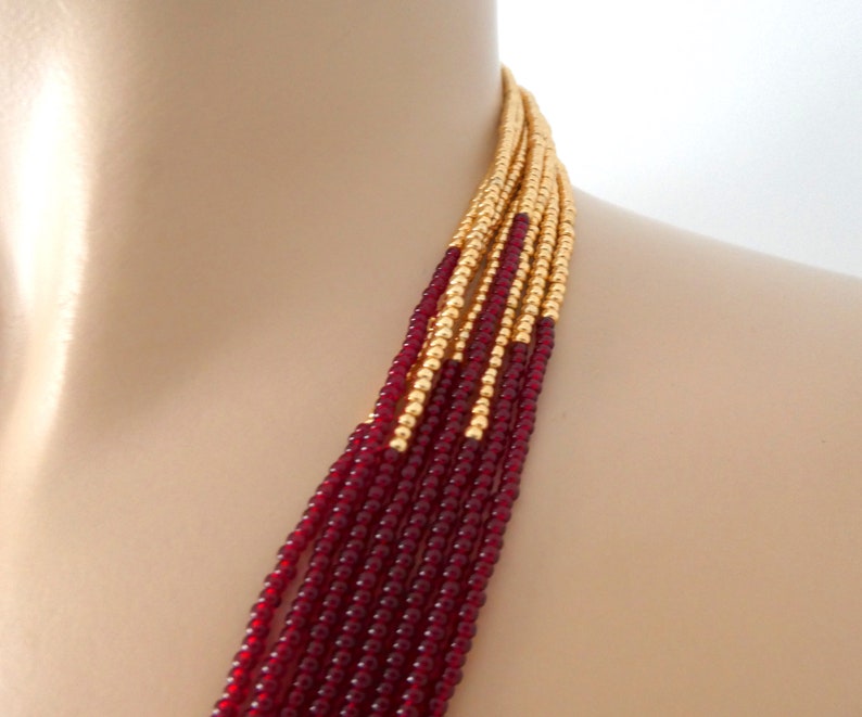 Bohemian garnet beaded necklace seed bead necklacemaroon and | Etsy