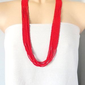 Long Red Necklace, Beaded Necklace, Seed Bead Necklace, Multistrand ...