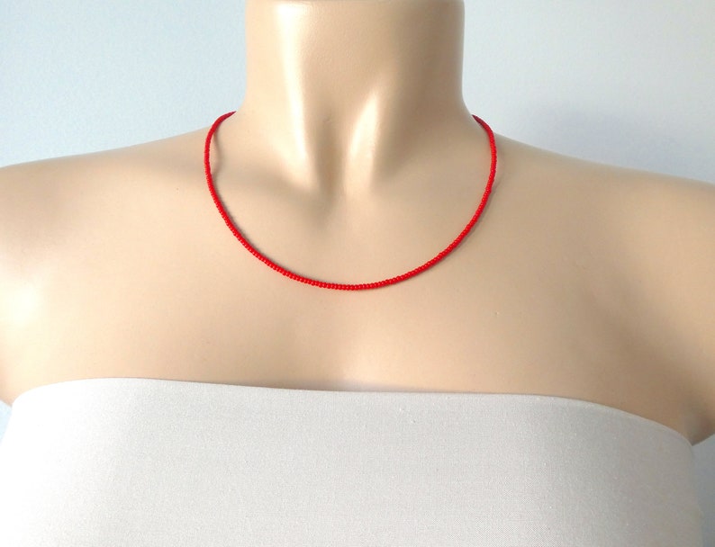 Coral Red Dainty Necklace Simple Necklace Beaded | Etsy