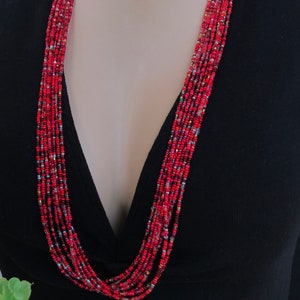 Red Necklace, Long Boho Necklace, Ombre Red Necklace, Christmas Day ...