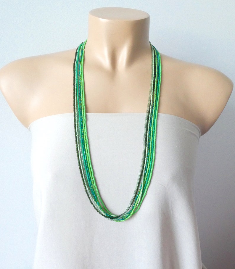 Long Green Necklace Ombre Green Necklace Beaded Necklace - Etsy