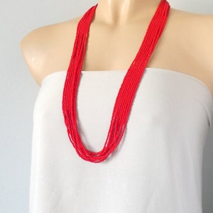 Long Red Necklace, Beaded Necklace, Seed Bead Necklace, Multistrand ...