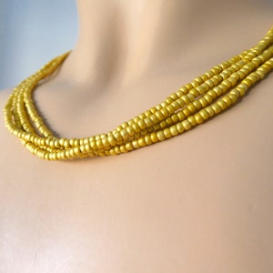 Mustard Beaded Necklace, Simple Yellow Necklace, Seed Bead Necklace ...