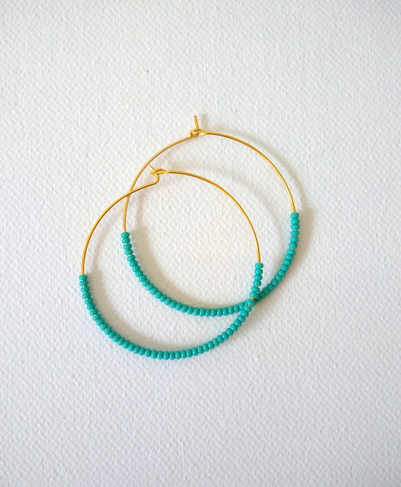 Large 14kt Gold Filled Hoops, Turquoise Hoop Earrings, Teal Hoops,seed ...