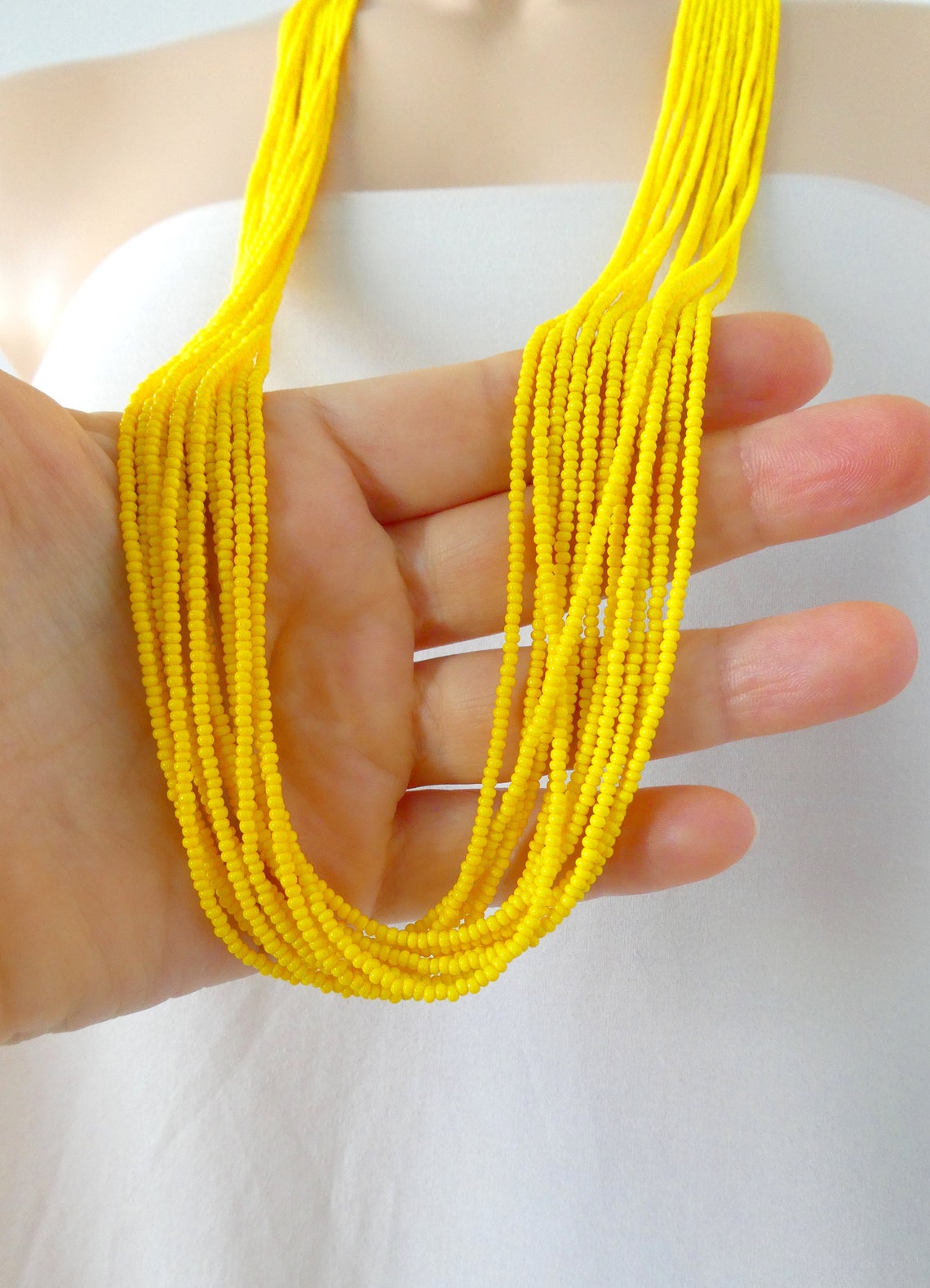 Long Yellow Beaded Necklaceyellow Boho Necklacebridesmaids | Etsy