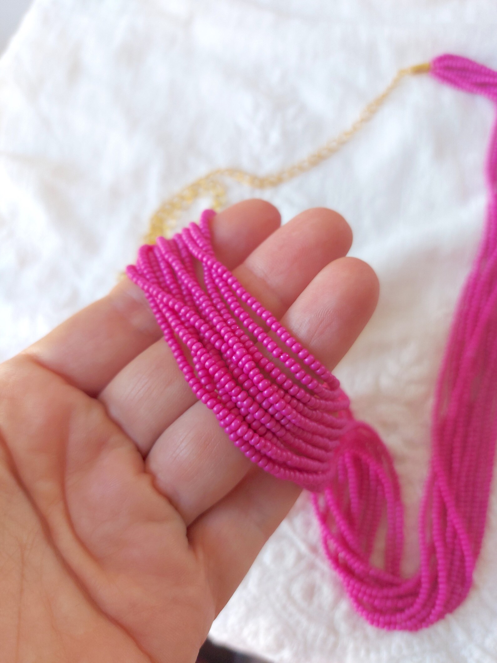 Long Hot Pink Necklacefuchsia Beaded Necklaceneon Pink - Etsy