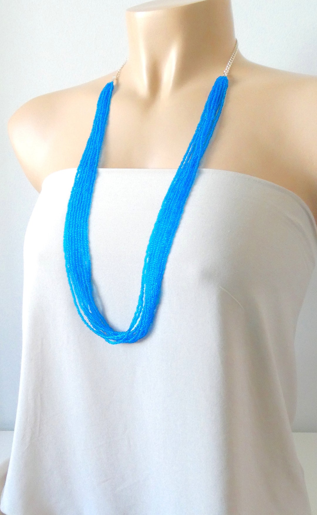Cerulean BLUE Necklace, Long Boho Beaded Necklace, Gifts for Women, for ...