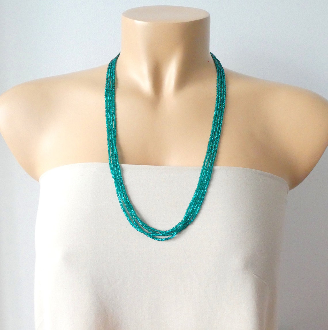 Simple Emerald Beaded Necklace Long Green Necklace Seed Bead - Etsy