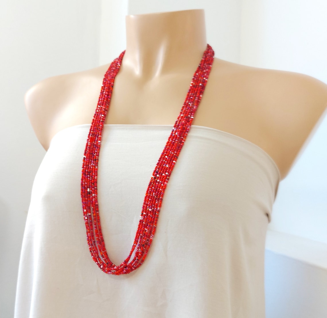 Red Necklace Long Boho Necklace Ombre Red Necklace - Etsy