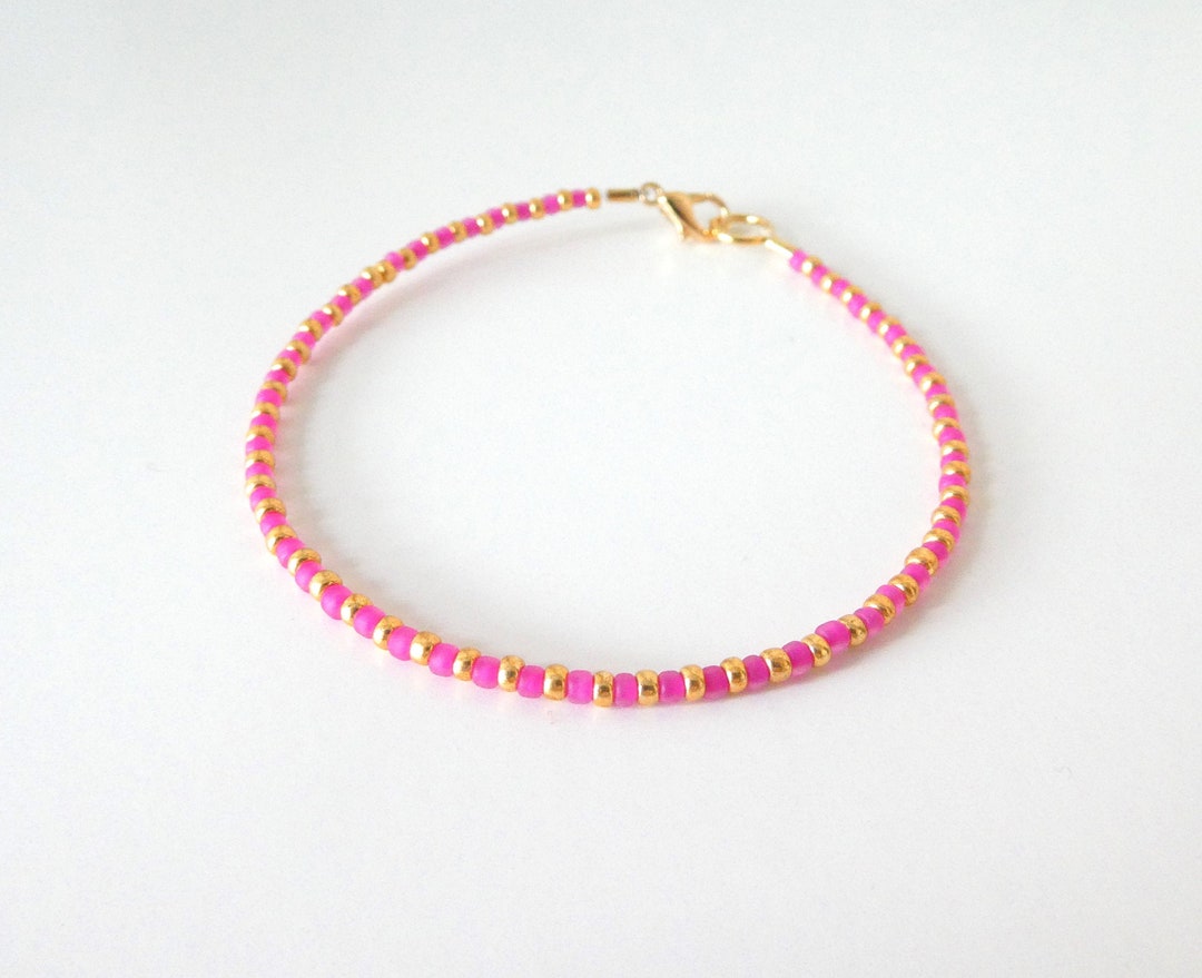 Hot Pink and Gold Minimalist Bracelet, Dainty Pink Bracelet, Anklet ...