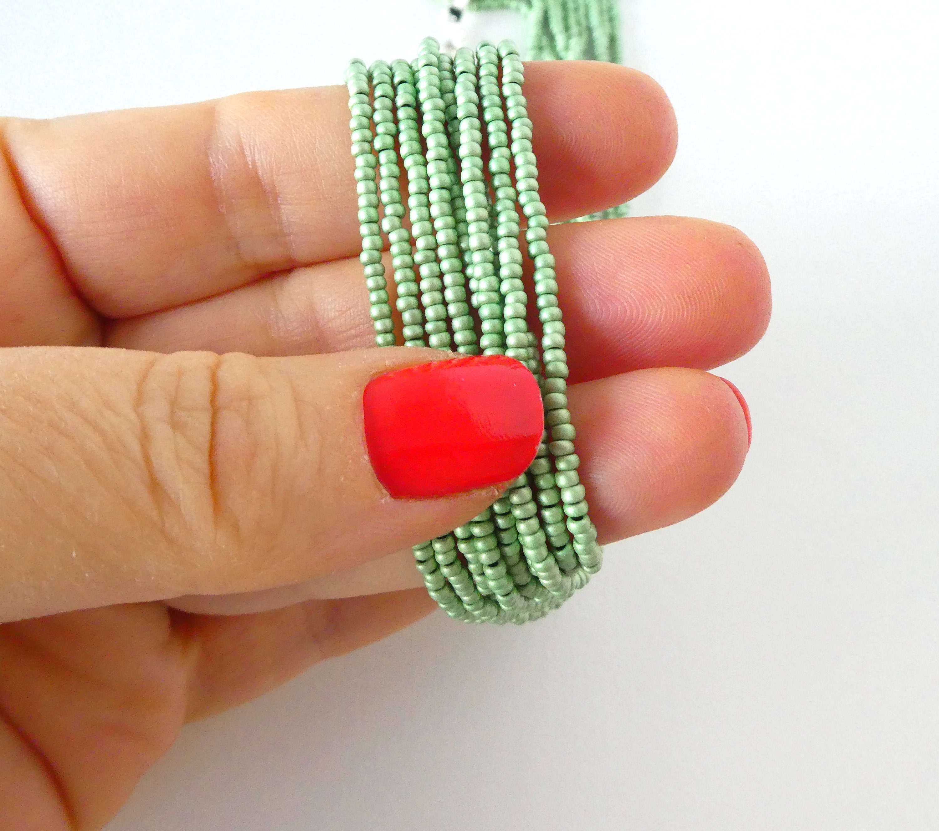 Sage Green Beaded Necklace , Light Green Bridesmaids Jewelry , Bohemian ...