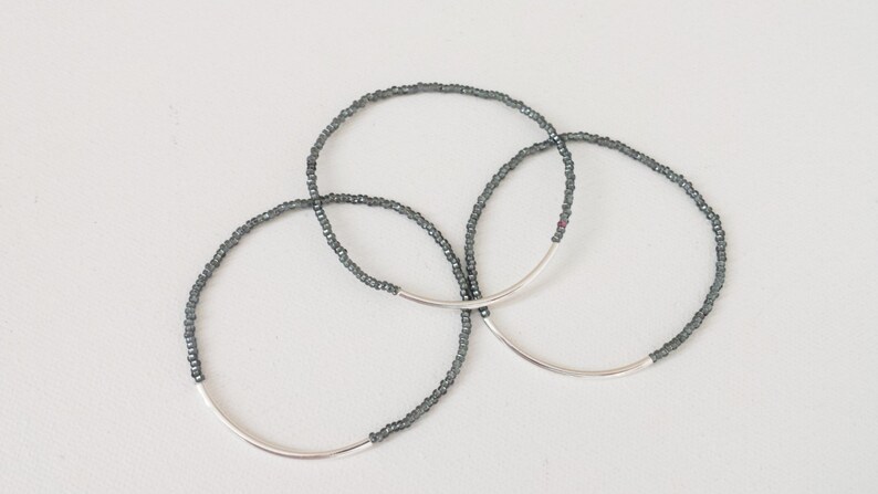 Set of 3 Charcoal Bracelets,dark Gray Bracelets, Stretchy ,seed Bead ...
