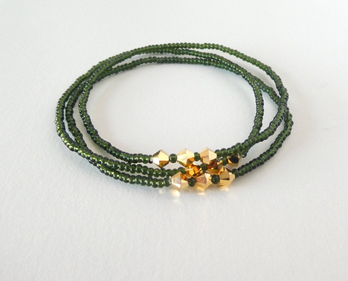 Forest Green Bracelets Dark Green Beaded Elastic Bracelets | Etsy