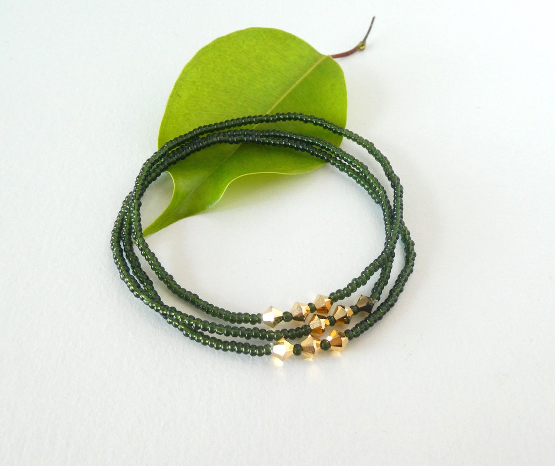 Forest Green Bracelets Dark Green Beaded Elastic Bracelets - Etsy