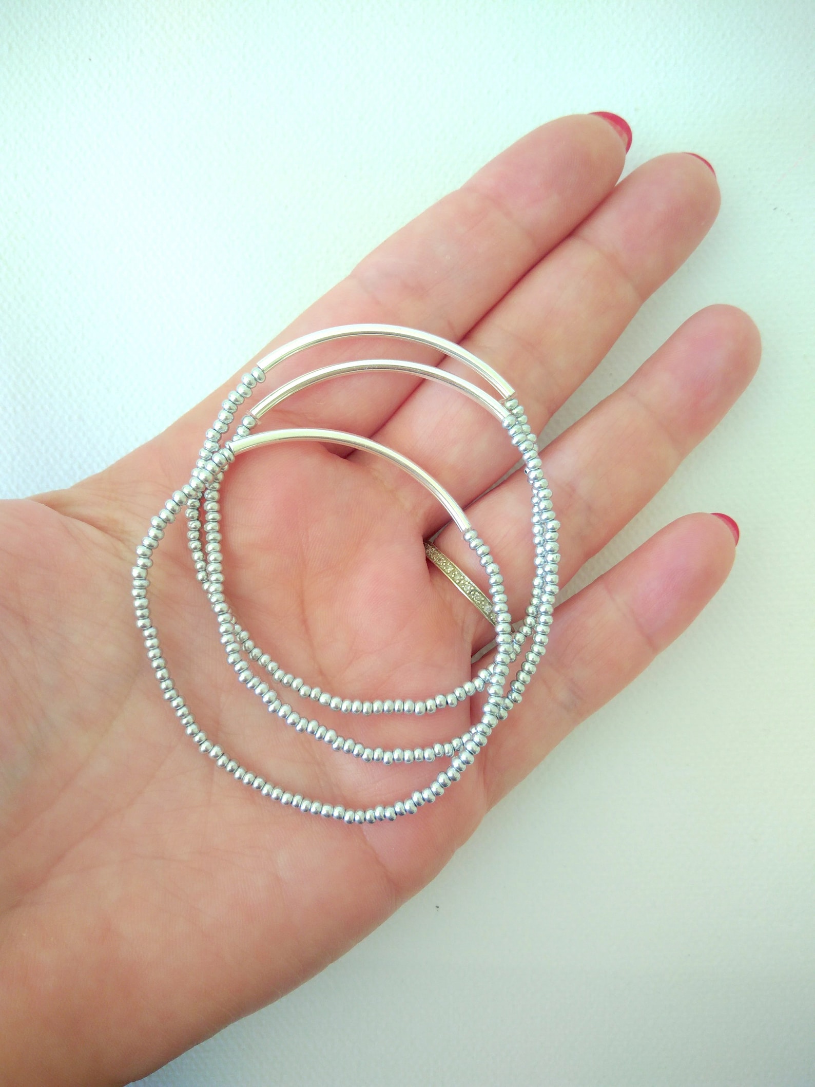 Silver Bracelets, Bar Bracelets, Stretch Bracelets, Grey Bracelets Seed ...