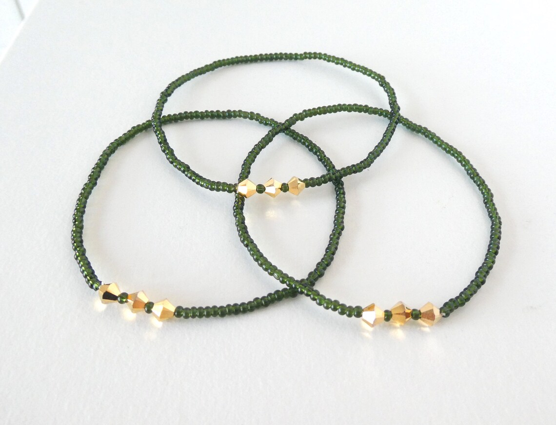 Forest Green Bracelets Dark Green Beaded Elastic Bracelets | Etsy