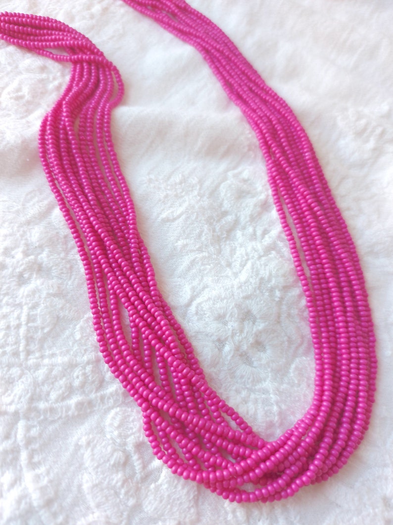 Long Hot Pink Necklacefuchsia Beaded Necklaceneon Pink - Etsy