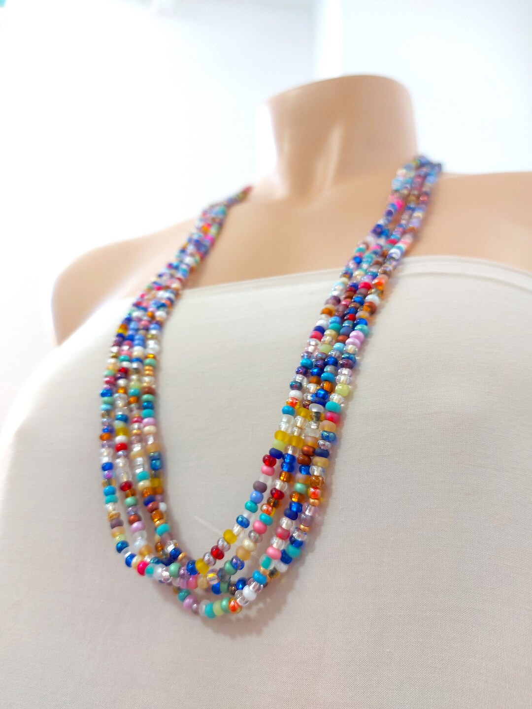 Bunte lange Boho Perlenkette mehrfarbige Halsketten blaue - Etsy Österreich