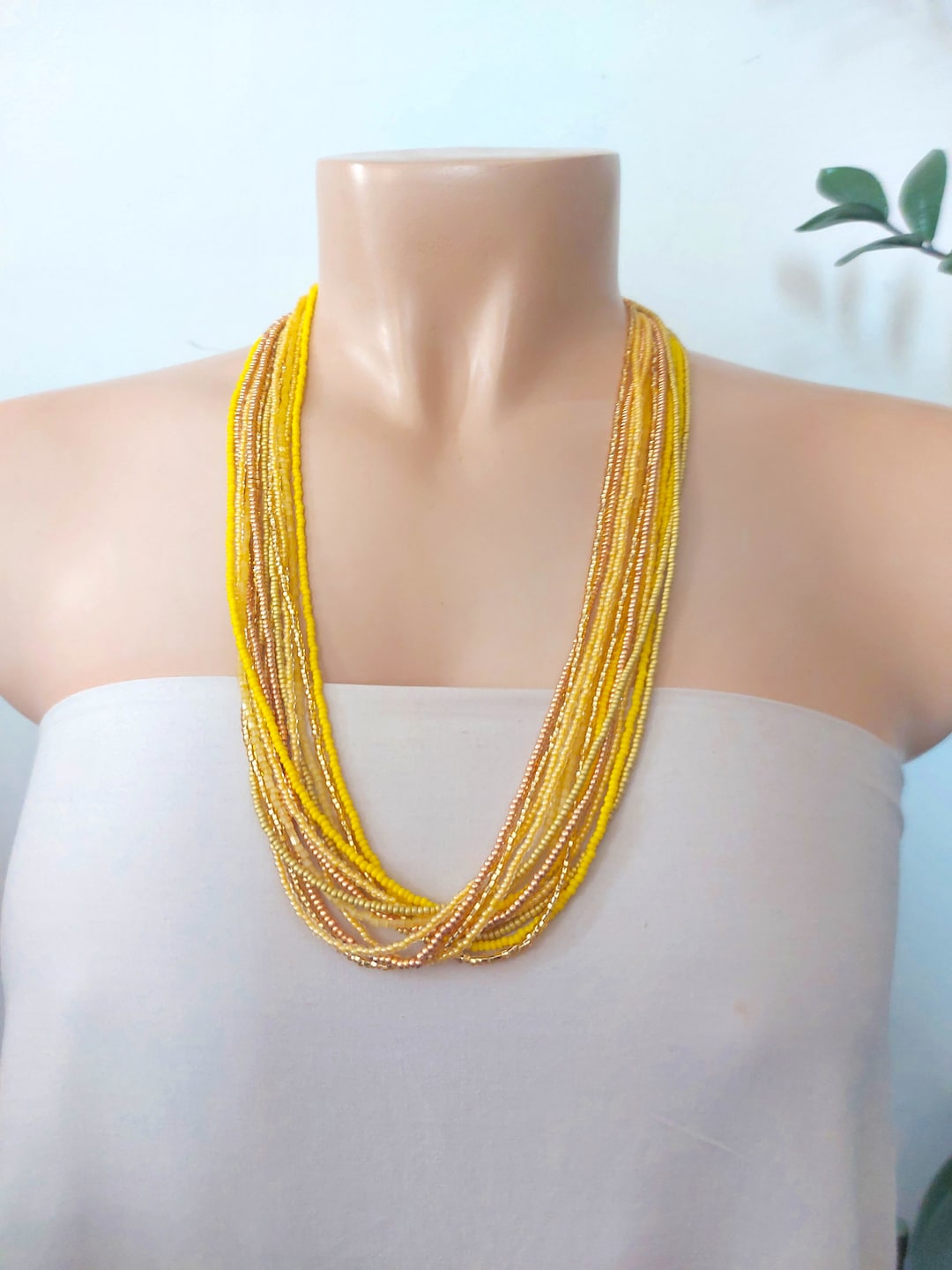 Boho Yellow Necklace, Beaded Yellow Jewelry, Seed Bead Boho Necklace ...