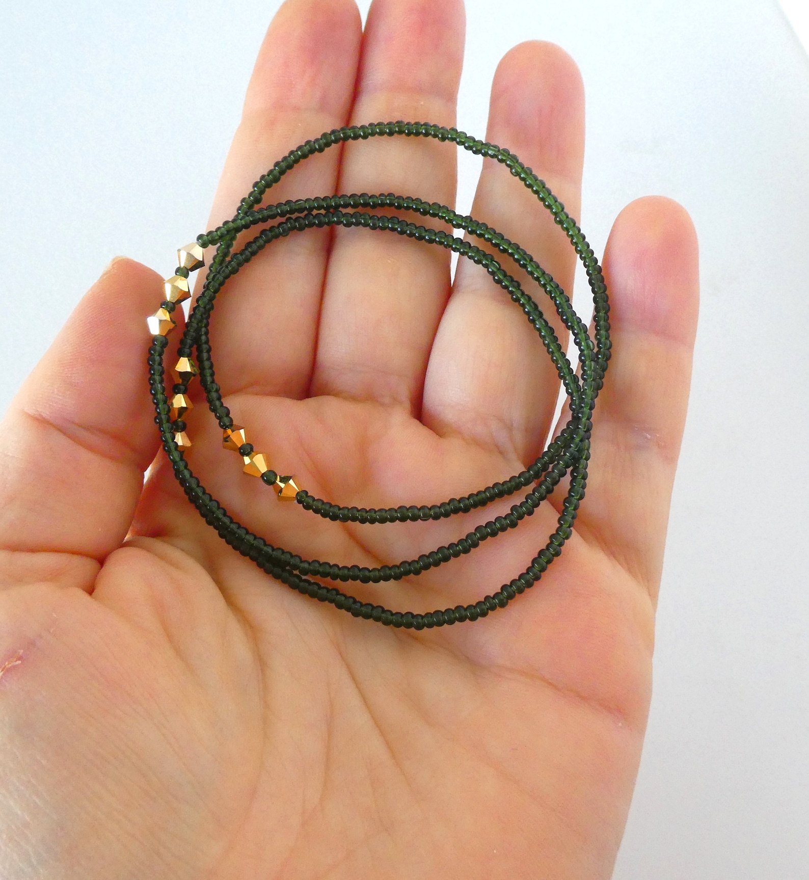 Forest Green Bracelets Dark Green Beaded Elastic Bracelets | Etsy