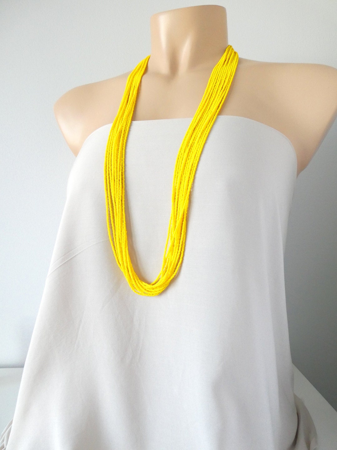 Long Yellow Beaded Necklace,yellow Boho Necklace,bridesmaids Necklaces ...