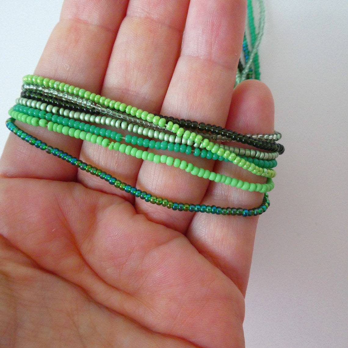 Long Green Necklace Ombre Green Necklace Beaded Necklace - Etsy