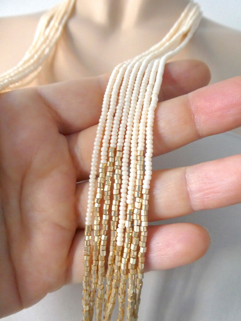 Ivory and Gold Necklace Seed Bead Necklacecream | Etsy