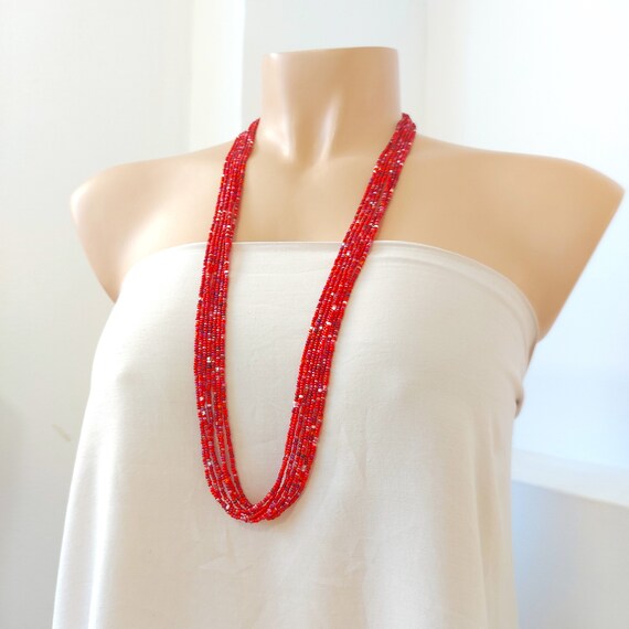 Red Necklace Long Boho Necklace Ombre Red Necklace - Etsy