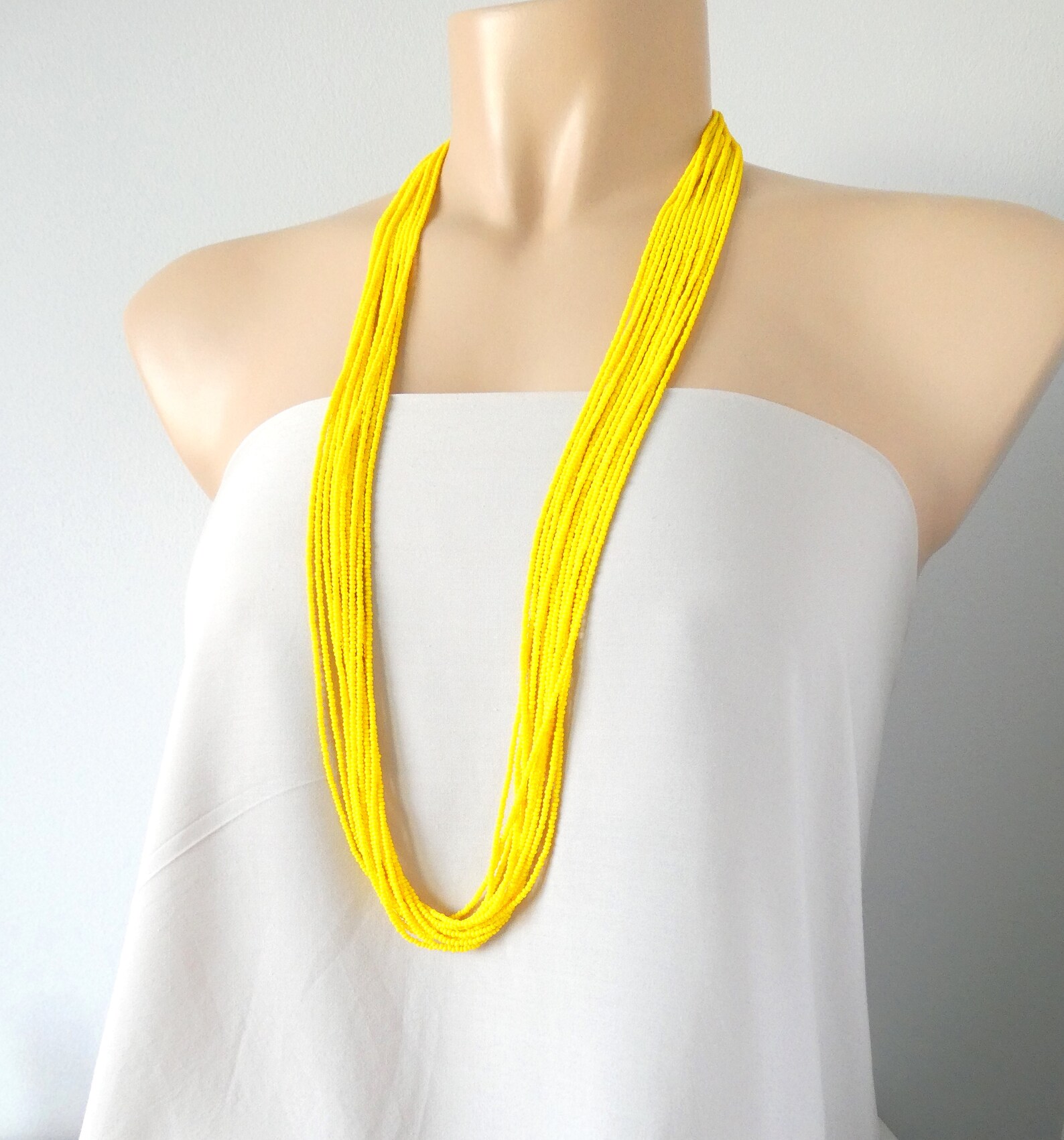 Long Yellow Beaded Necklaceyellow Boho Necklacebridesmaids | Etsy