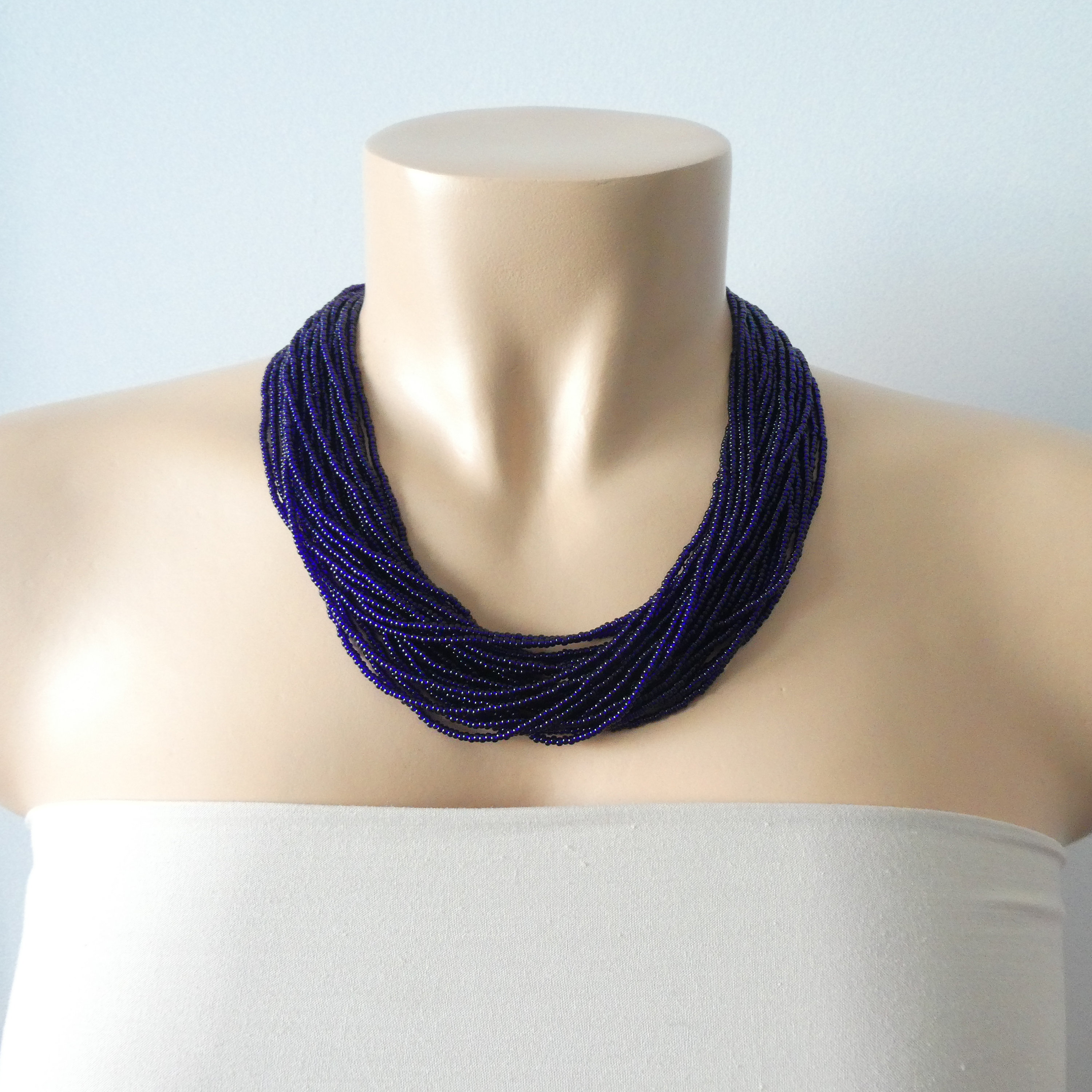 Navy blue statement chunky necklace bridesmaid giftsbeaded | Etsy