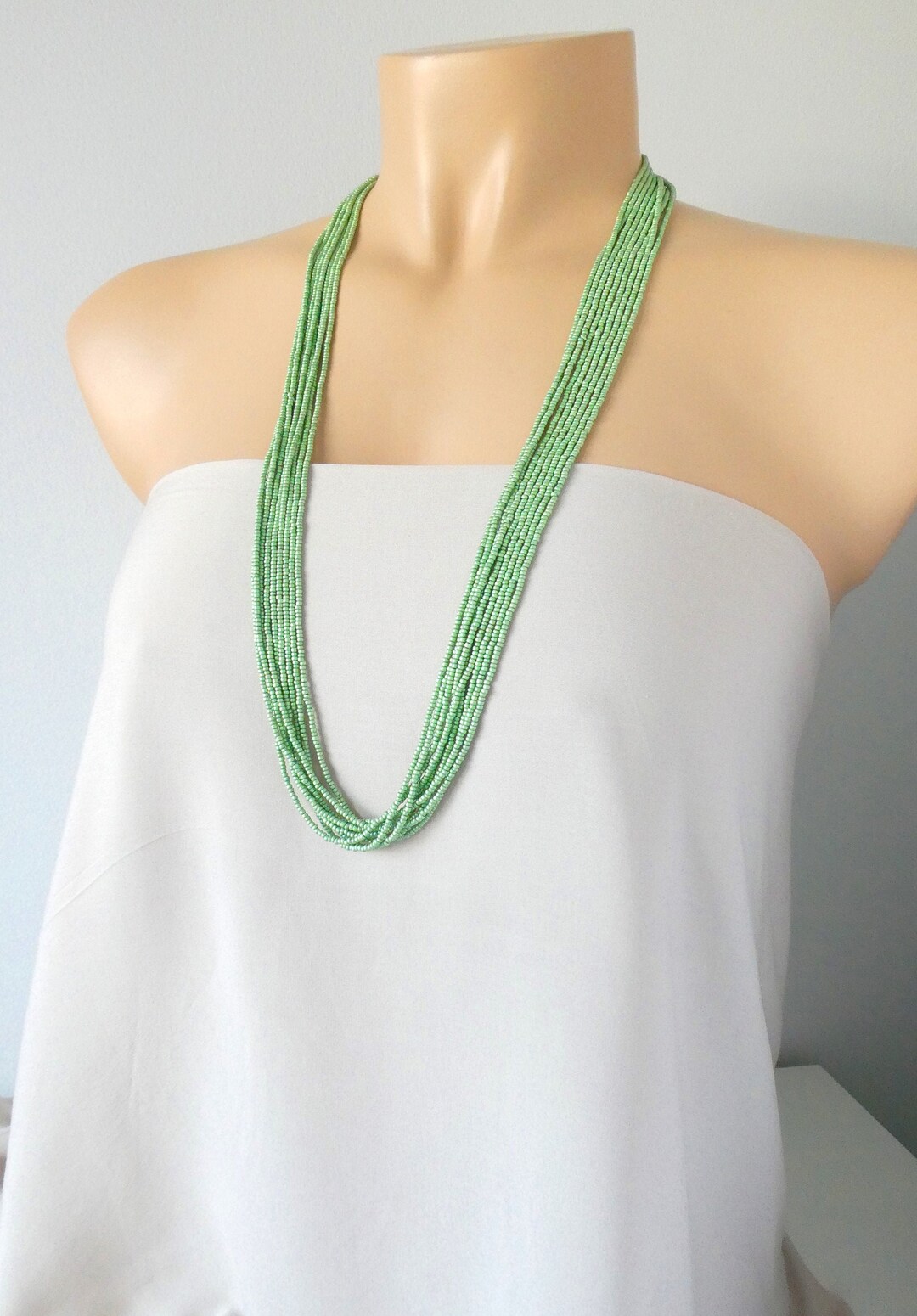 Moss Green Necklace - Sage Bridesmaids Necklaces - Bohemian Long Seed ...