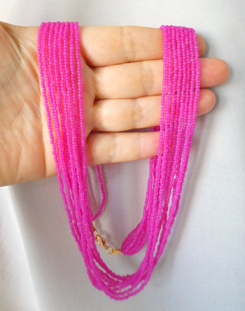 Hot pink necklace neon pink necklace fuchsia multistrand | Etsy