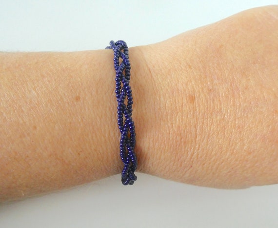 Navy blue beaded bracelet boho bracelet dark blue bridesmaid | Etsy