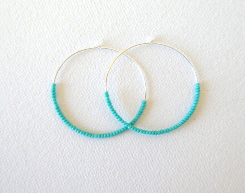 Large 14kt Gold Filled Hoops, Turquoise Hoop Earrings, Teal Hoops,seed ...