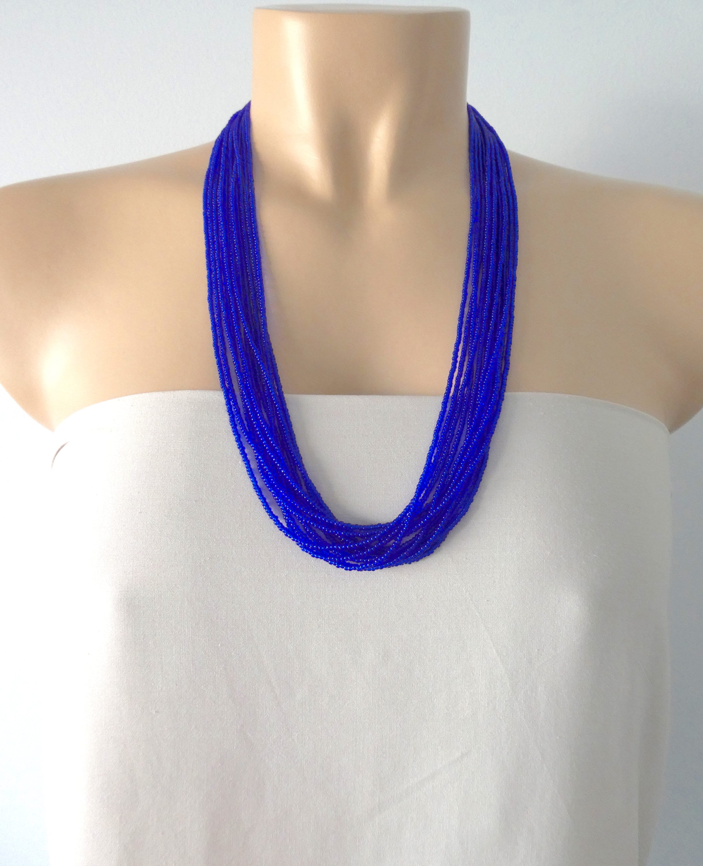 Cobalt blue necklace seed bead necklace sapphire blue | Etsy