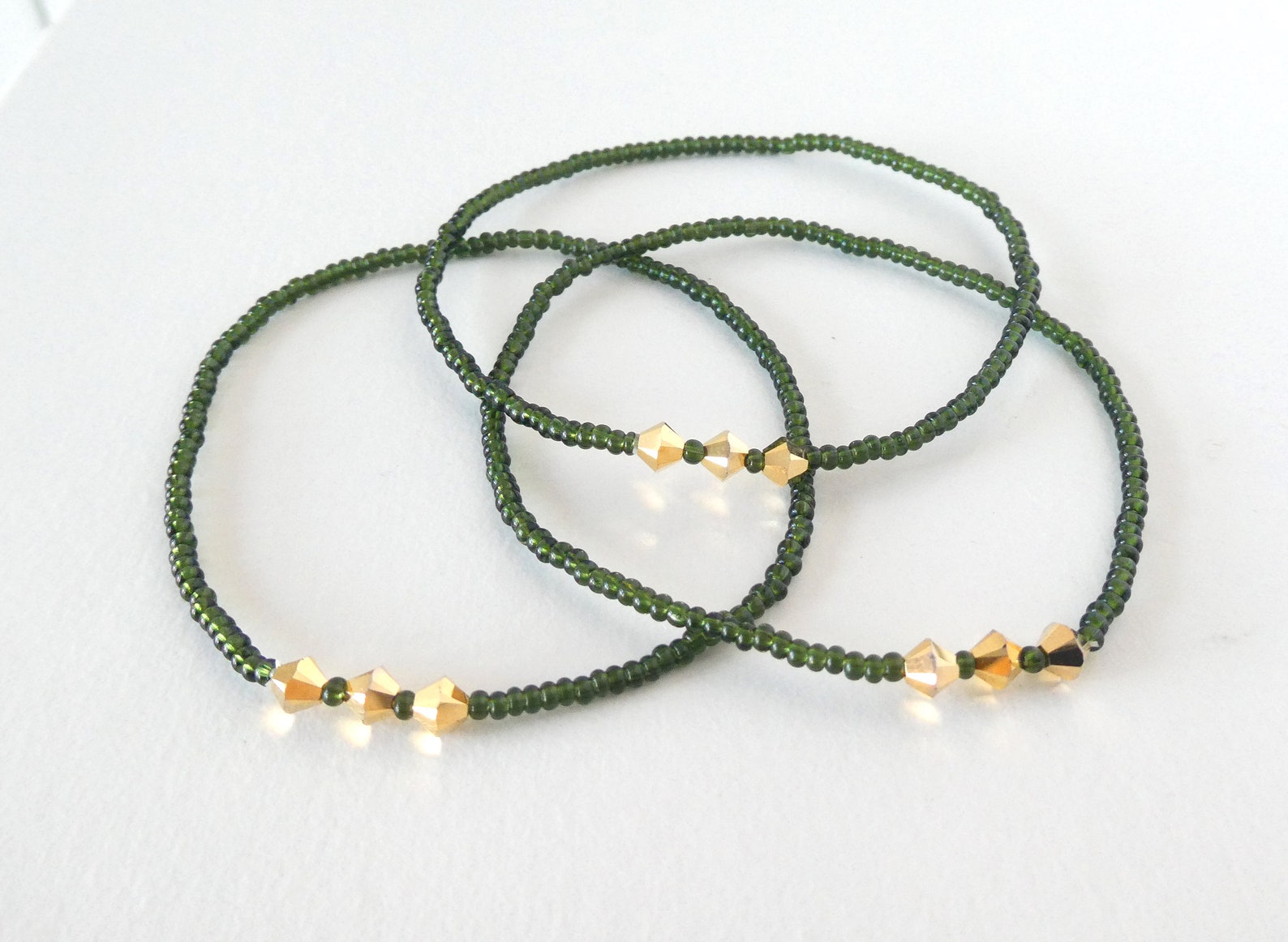 Forest Green Bracelets Dark Green Beaded Elastic Bracelets - Etsy