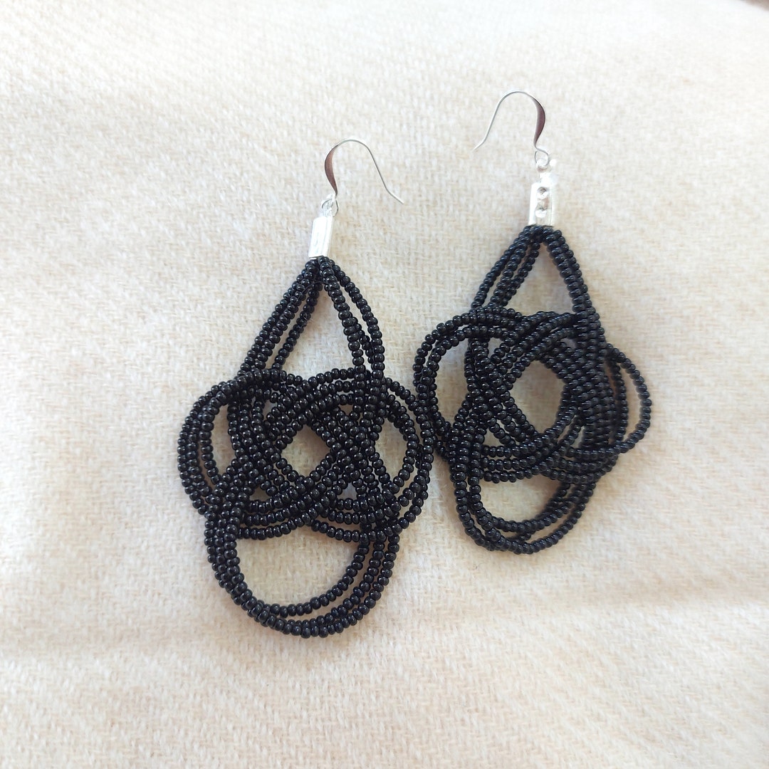 Black Celtic Knot Earrings - Big Dangle Earrings - Large Statement ...