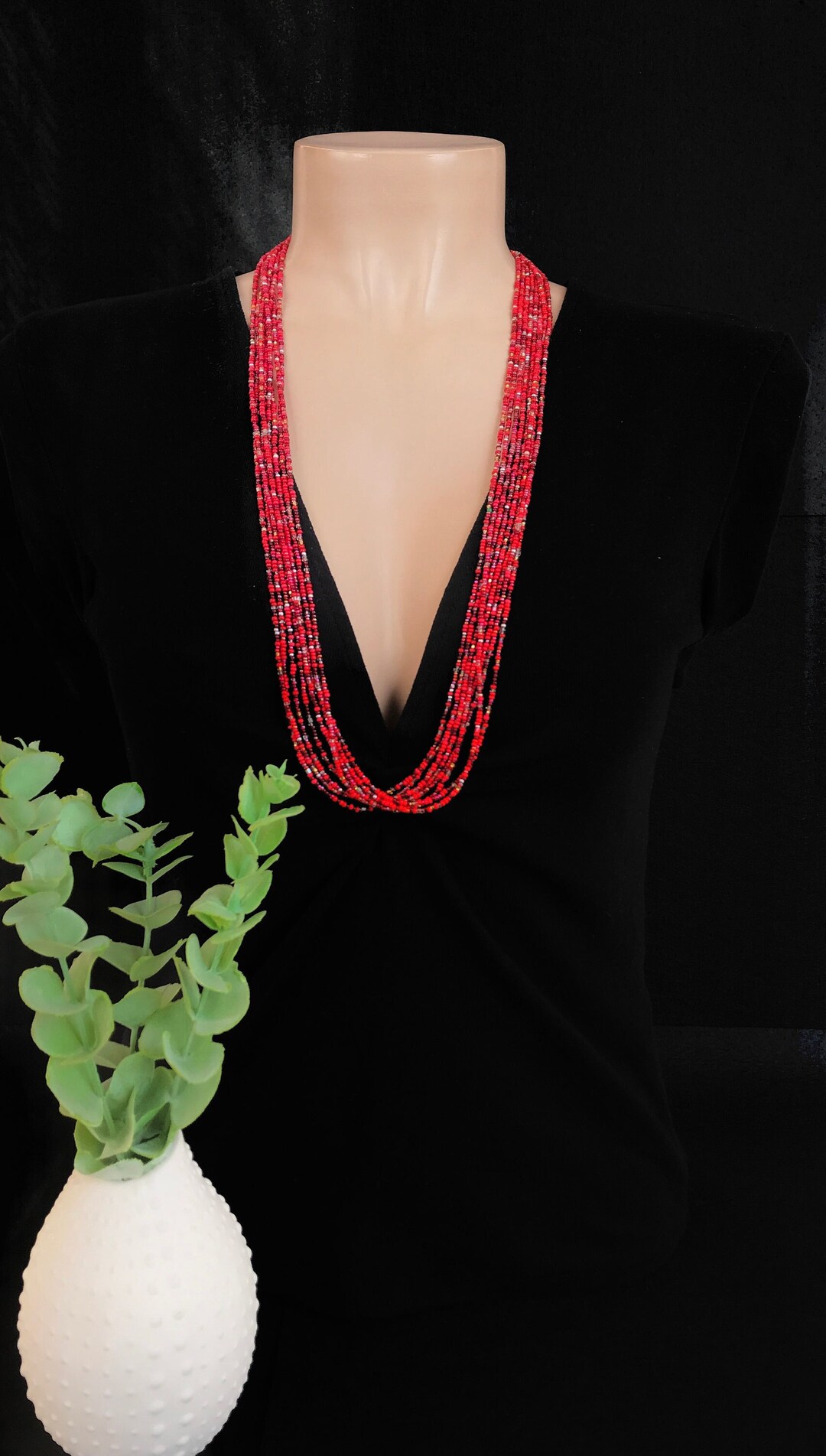 Red Necklace, Long Boho Necklace, Ombre Red Necklace, Christmas Day ...