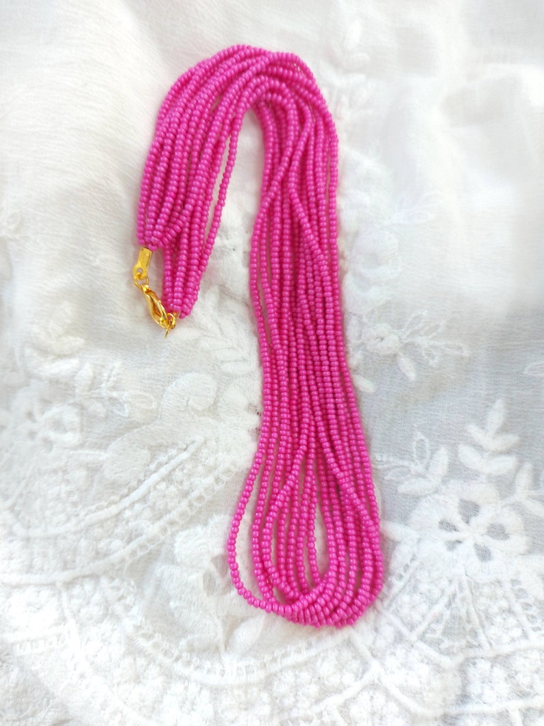 Hot Pink Necklace, Neon Pink Necklace, Fuchsia Multistrand Necklace ...
