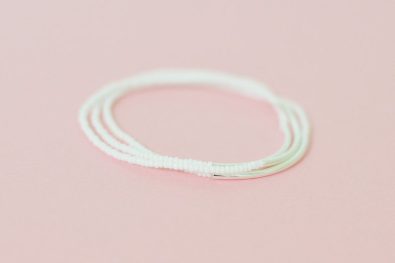 Stacking Elastic Bracelets Set of 3 White Stretchy Bracelets | Etsy
