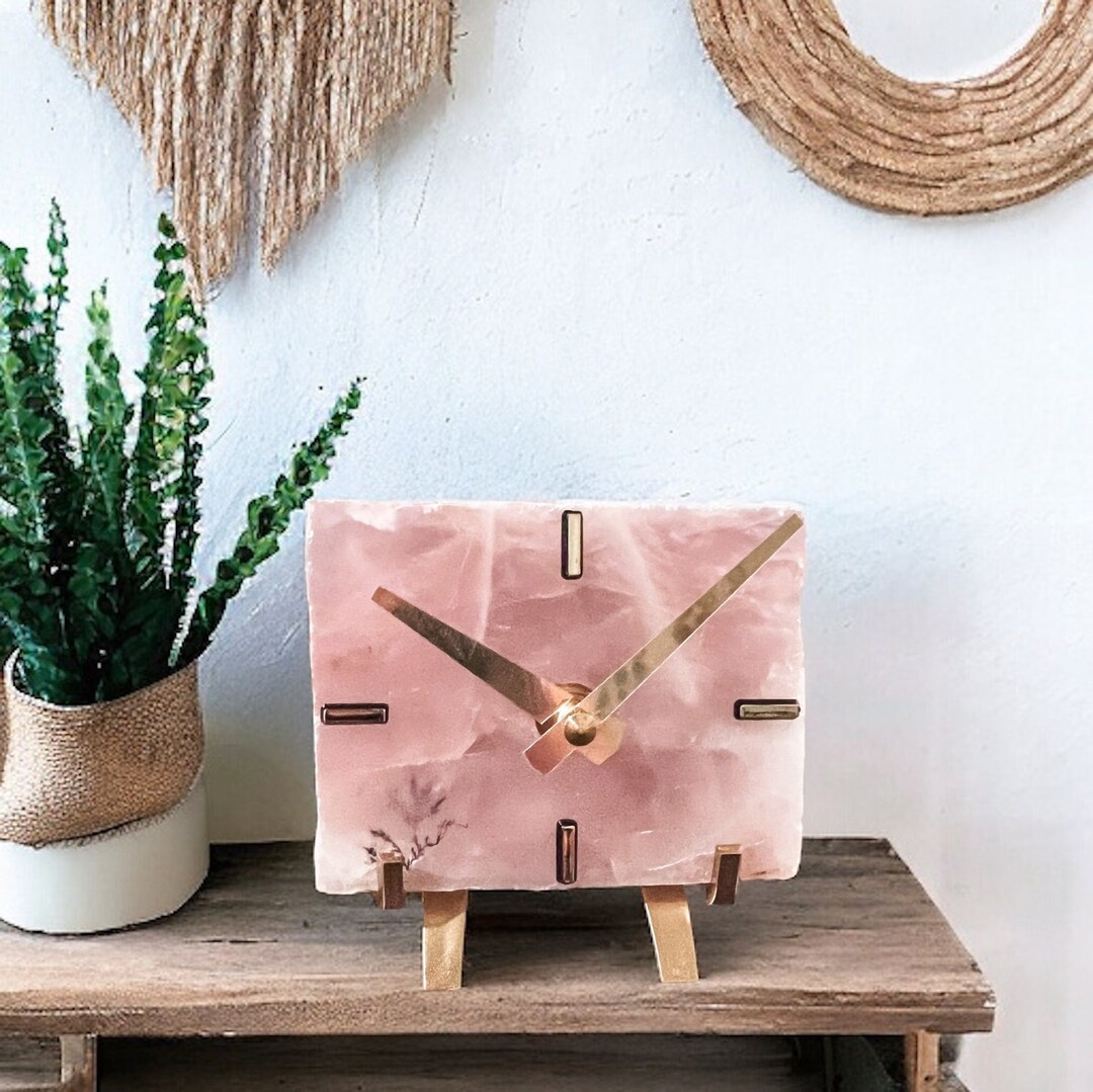 ROSE QUARTZ Desk Clock, Stone Clock, Boho Decor, Rose Quartz Crystal ...